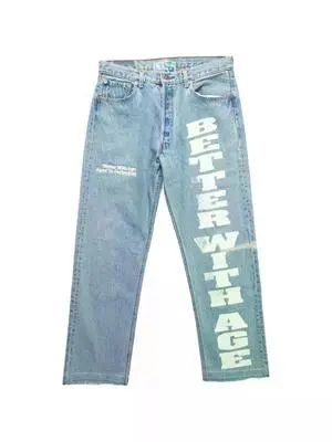 BETTER WITH AGE Logo-print Frayed Straight-leg Jeans