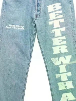 BETTER WITH AGE Logo-print Frayed Straight-leg Jeans