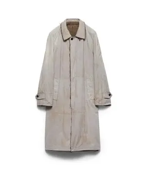 Prada Single-breasted Antiqued Twill And Houndstooth Check Coat
