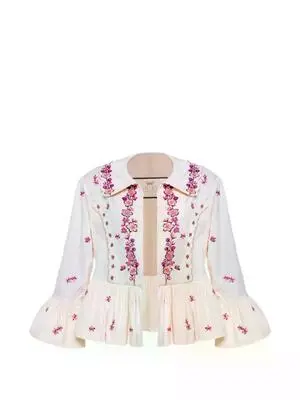 Agua Bendita Silene Cauca Embroidered Peplum Blazer - Neutrals