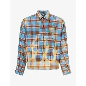 Amiri Flames Check-print Cotton Flannel Shirt - Blue