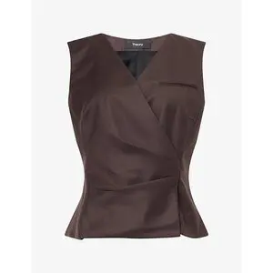 Theory Tailored Wrap Pleat Wool Vest - Cacao