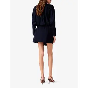 Maje Tie-neck Draped Satin Mini Dress