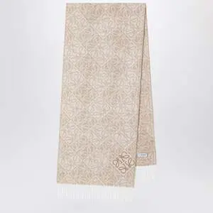 Loewe Anagram Wool And Cashmere Scarf - Beige