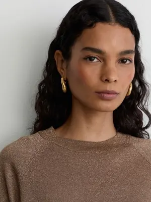 REISS Wool-blend Metallic-knit Short-sleeve Top