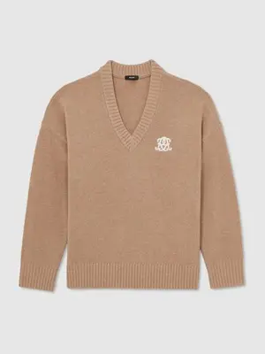 REISS Monogram Wool Relaxed V-neck Jumper