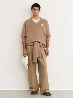 REISS Monogram Wool Relaxed V-neck Jumper