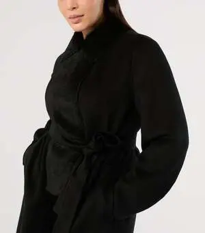 Marina Rinaldi Wool Lamb-fur Wrap Coat