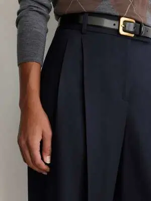 REISS Wool-blend Wide-leg Pleated Trousers