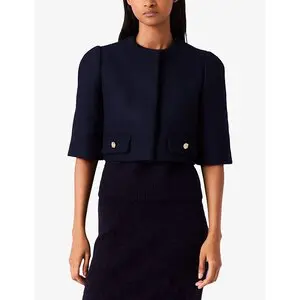 Maje Scarf-detail Cropped Wool-blend Jacket