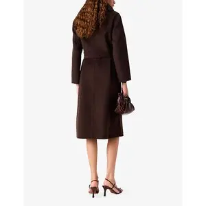 Maje Faux Fur-collar Belted Wool-blend Coat