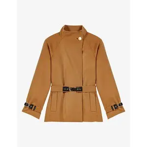 Maje Belted Relaxed-fit Wool-blend Coat - Camel