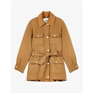 Maje Corduroy-collar Flap-pocket Wool-blend Coat - Camel
