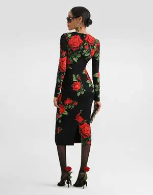 Dolce & Gabbana Rose-print Charmeuse Midi Dress Dresses