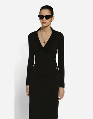 Dolce & Gabbana Short Stretch Viscose Knit Jacket With Dg Logo Blazers