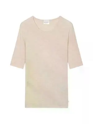 Closed Ribbed Elbow-sleeve T-shirt - Neutrals
