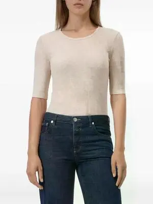 Closed Ribbed Elbow-sleeve T-shirt