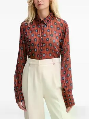 MORGAN Geometric-print Sheer Shirt - Brown