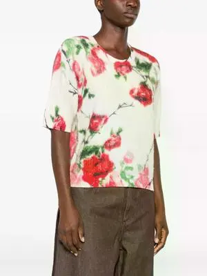 Blumarine St. Rose Floral-print Ribbed-knit Sweater