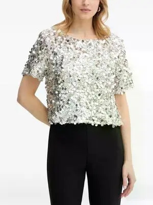 HAVEONE Sequin-embellished Short-sleeve Top - Silver