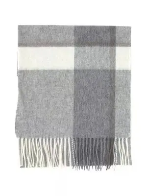 PUROTATTO Check-pattern Fringed Scarf - Grey