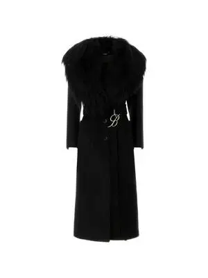 Blumarine Faux-fur Collar Belted Coat - Black