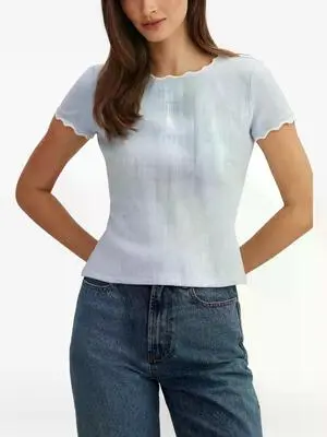 EVER NEW Rebecca Scallop-trim Rib-knit T-shirt - Blue
