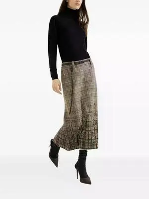 Brunello Cucinelli Checked Alpaca And Wool Pencil Skirt With Dazzling Degradé Embroidery - Brown