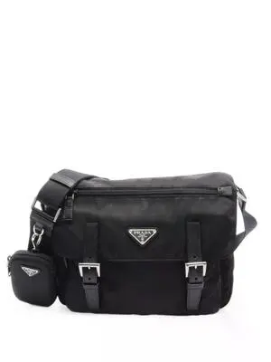 Prada Vela Saffiano Leather Shoulder Bag - Black