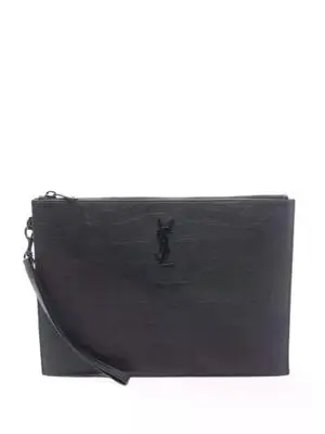 Saint Laurent 2010s Cassandra Crocodile-embossed Clutch Bag - Black