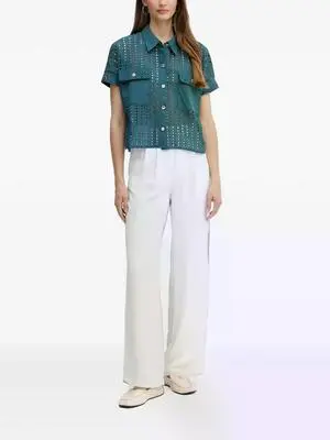 MORGAN Broderie-anglaise Short-sleeved Shirt - Blue