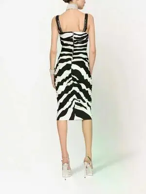 Dolce & Gabbana Cady Zebra Print Midi Dress
