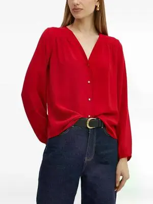 MORGAN Gathered V-neck Blouse - Red