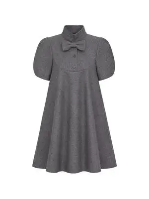 PUSHBUTTON Bow-collar Puff-sleeve Mini Dress - Grey