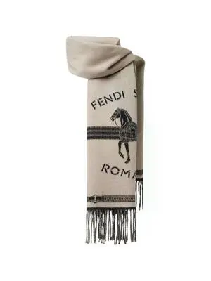 Fendi Selleria Intarsia-knit Scarf - Neutrals