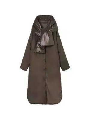 PSOPHIA Reversible Quilted Scarf-detail Coat - Brown