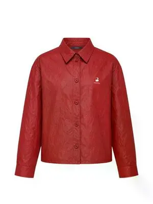 PUSHBUTTON Crinkled-finish Logo-print Shirt - Red