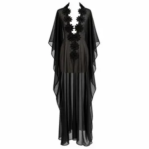BELYED HANDCRAFT Naomie – Floral Embellished Chiffon Kaftan Belyed - Black