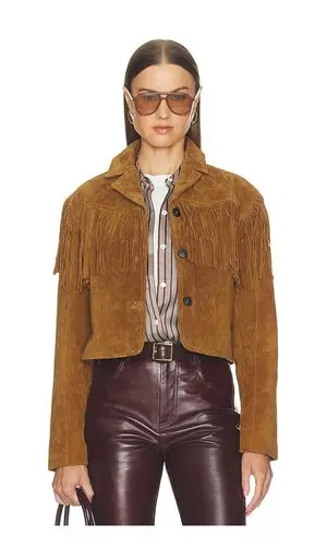 BLANKNYC BLANKNYC Faux Suede Fringe Jacket In Brown. Size L. Also