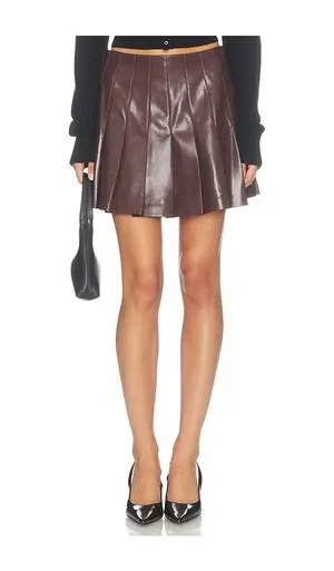 Alice + Olivia Carter Faux Leather Stitch Pleat Mini Skirt - Chocolate