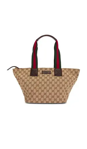 FWRD RENEW Gucci Web Bucket Tote Bag - Brown