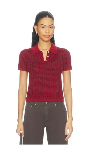 Guest In Residence Shrunken Waffle Polo Top In . Also - Red