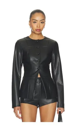 ALL THE WAYS Vandellia Faux Leather Blazer - Black