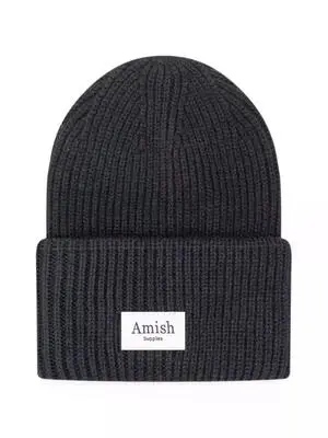 AMISH SUPPLIES Ribbed-knit Logo-patch Beanie Hat - Black