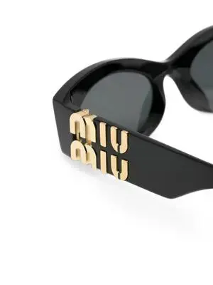 Miu Miu Logo-plaque Oval-frame Sunglasses - Black