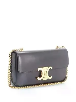 Celine Triomphe Chain Leather Small Shoulder Bag - Black
