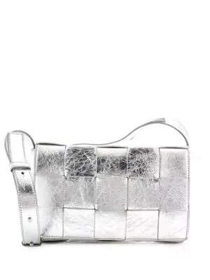 BOTTEGA VENETA Cassette Maxi Intrecciato Crinkled Metallic Leather Crossbody Bag