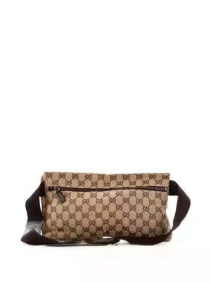 Gucci Vintage Double Gg Canvas With Leather Belt Bag - Brown