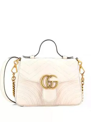 Gucci Gg Marmont Top Handle Flap Bag Matelasse Leather Mini Satchel - Neutrals