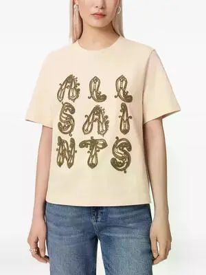 ALLSAINTS Ella Bead-embellished Logo T-shirt - Neutrals